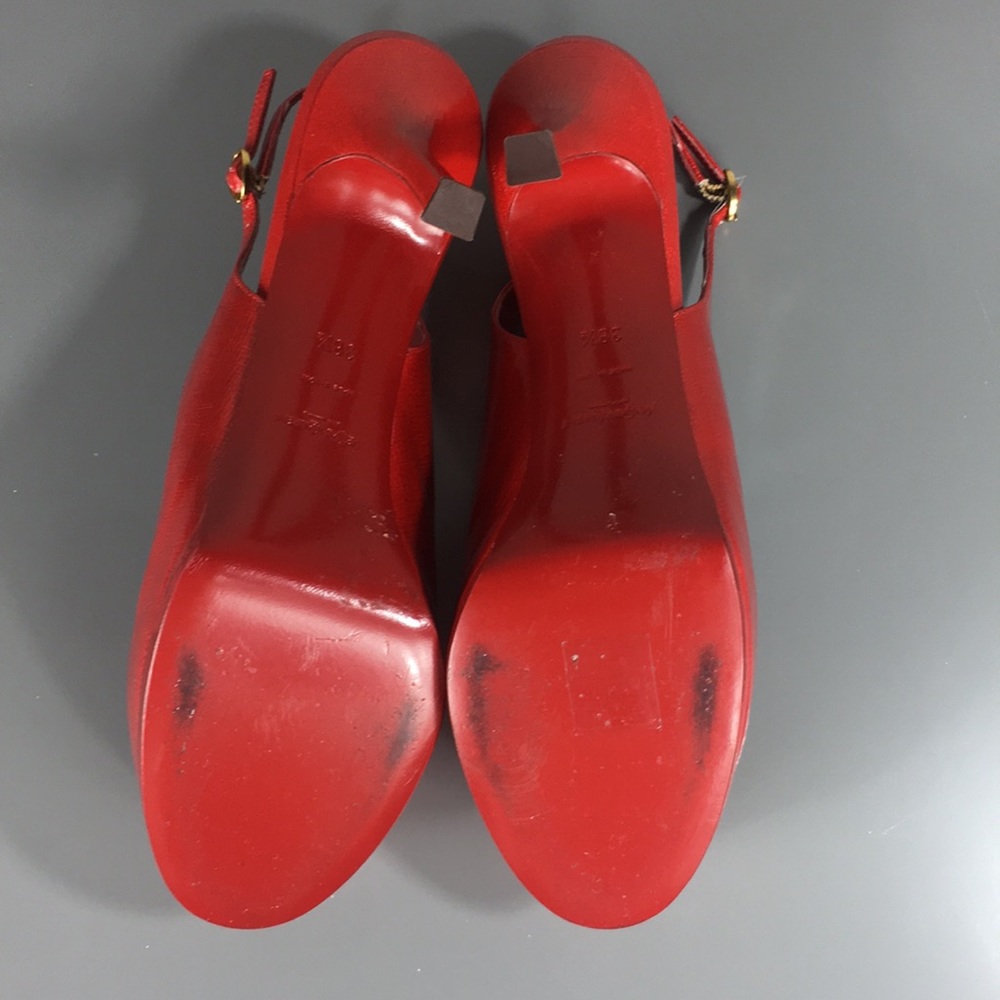 Ysl Red Tribtoo Platform Slingback Heels Red Sole - Gem